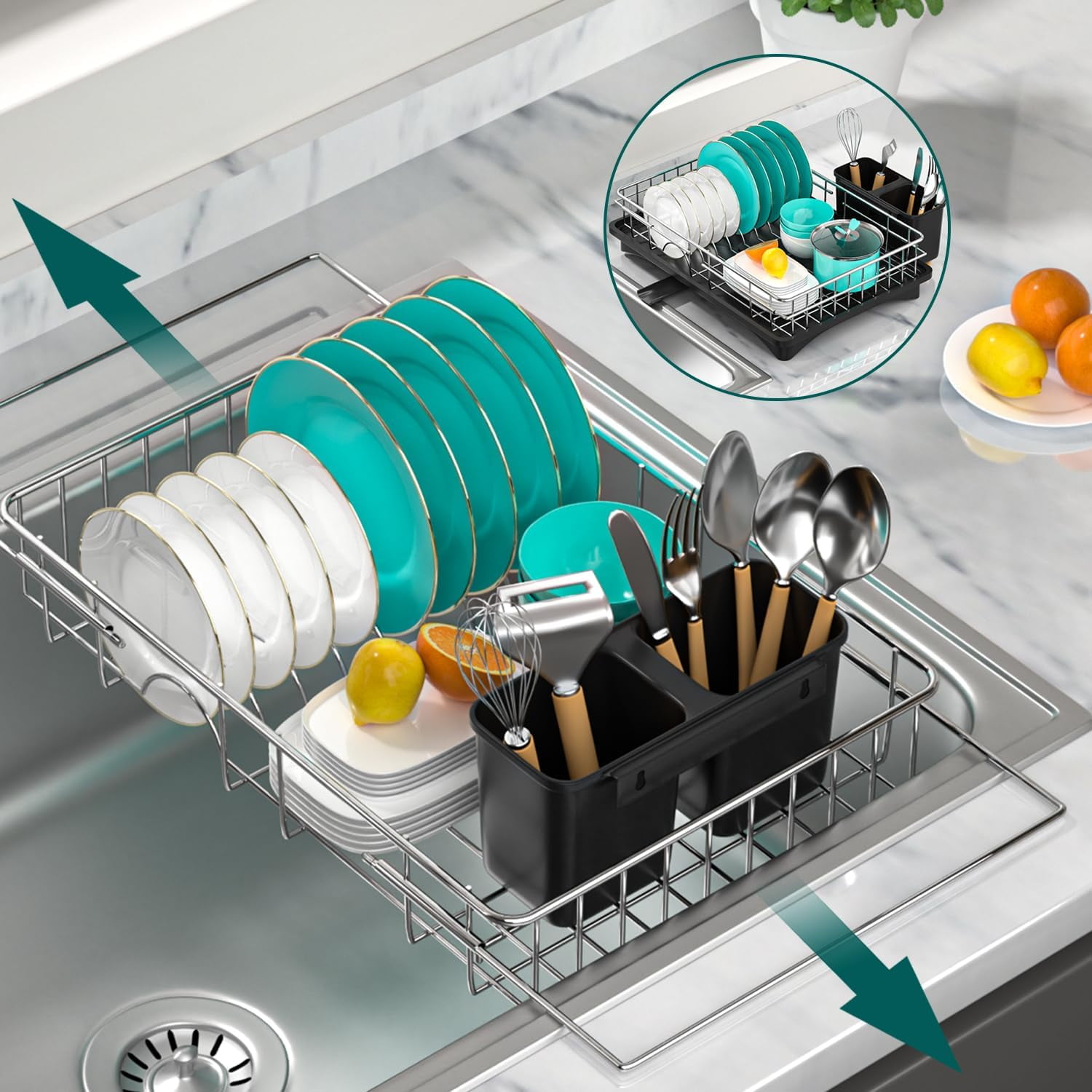 dfsfru Expandable Dish Drying Rack for inside Sink with Drainboard ...