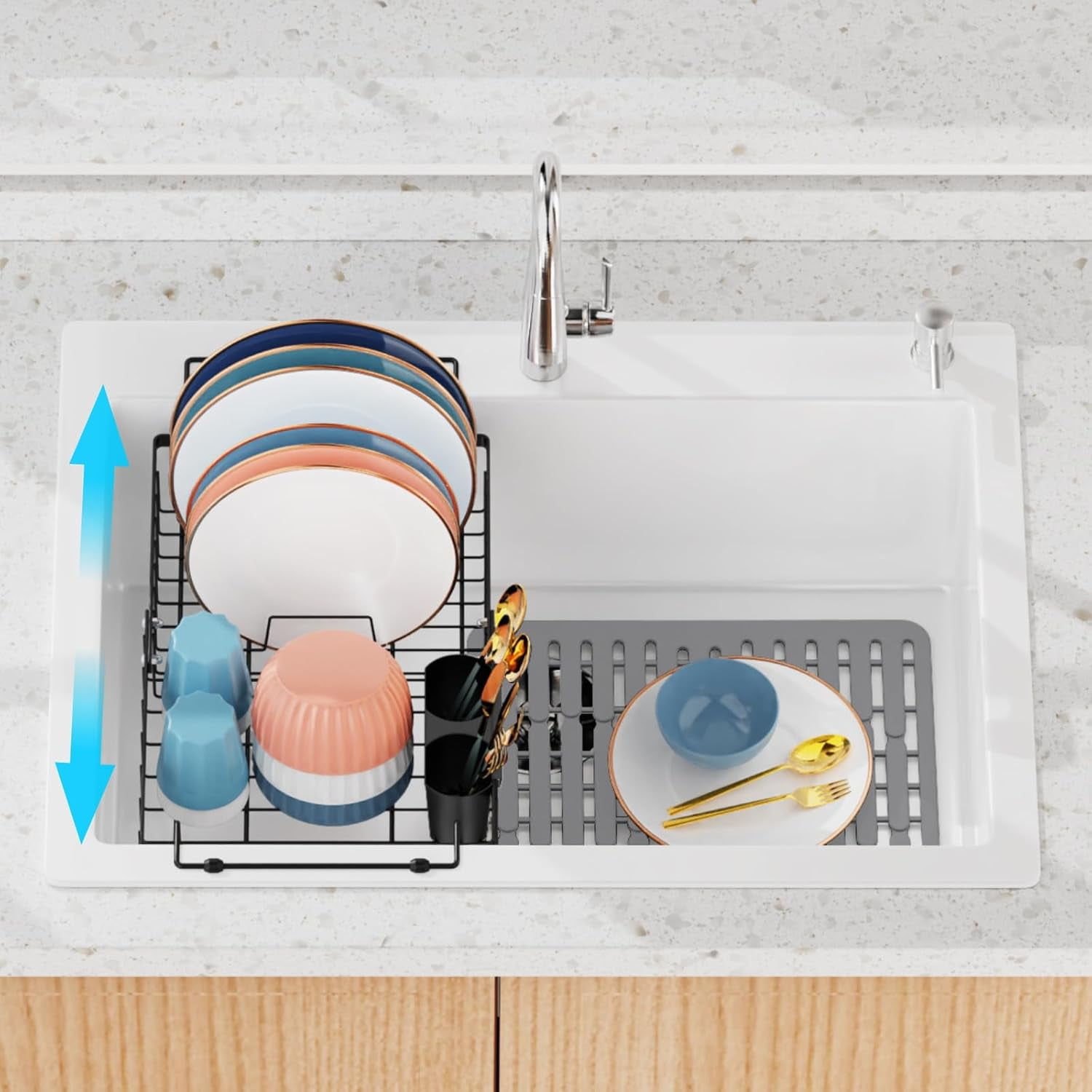 dfsfru Small Sink Dish Drying Rack Capacity Expandable Narrow Dish ...