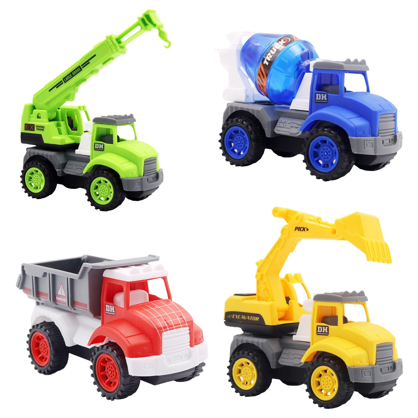dfutuy 4-Pack Friction Powered Cars Construction Vehicles Toy Set ...
