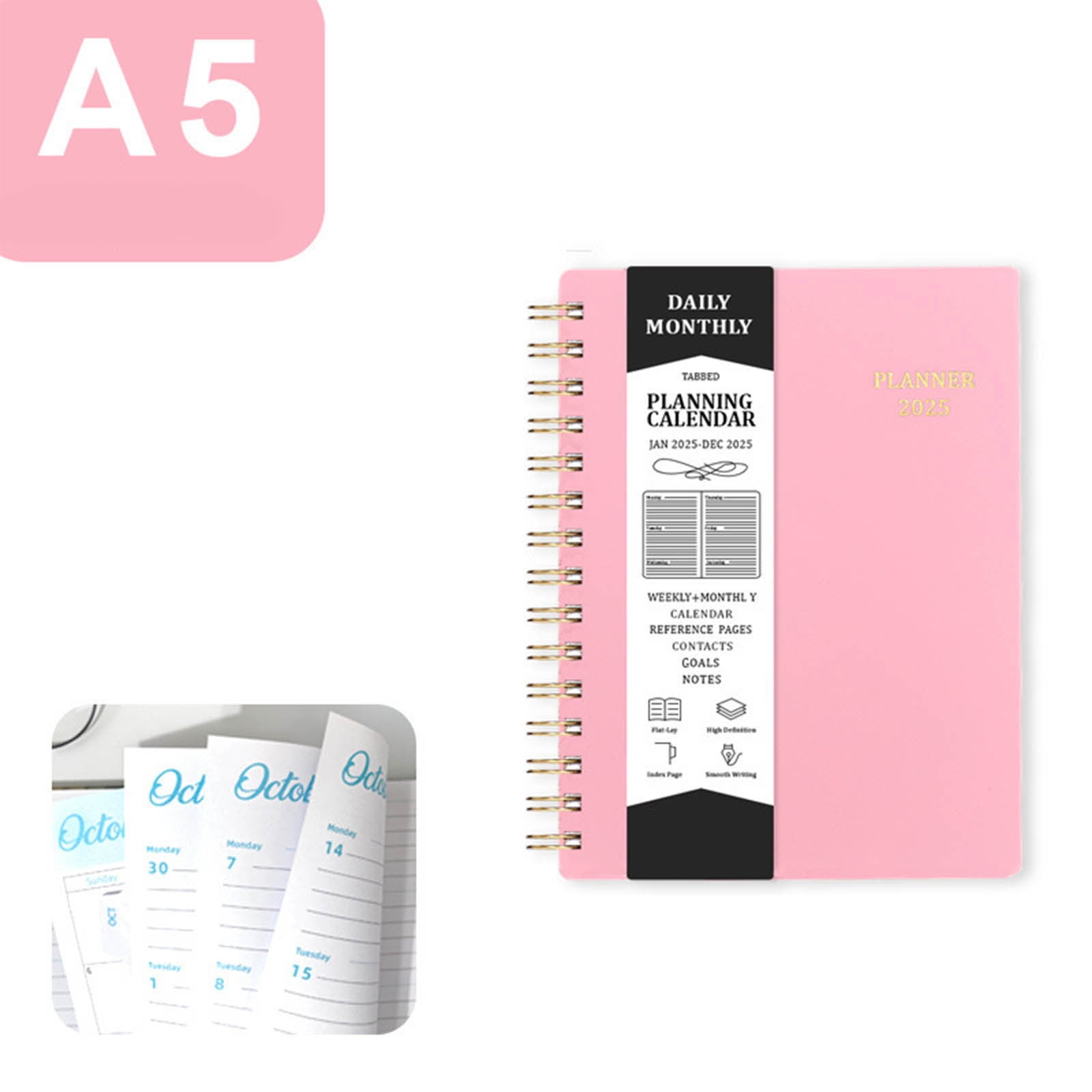 dfutuy A5 Ring Binder Notepad Loose Leaf Agenda Notebook Hard Coil ...