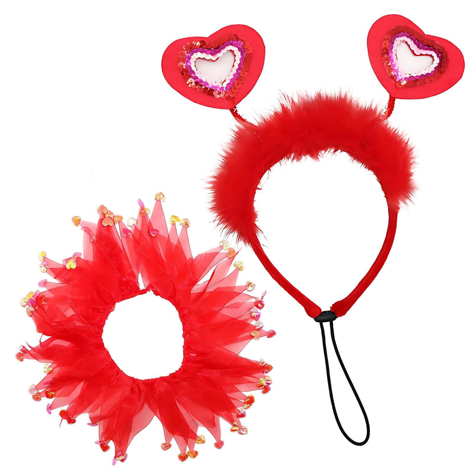 dfutuy Dog Valentine's Day Costume Heart Shaped Dog Headband Dog Pompom ...