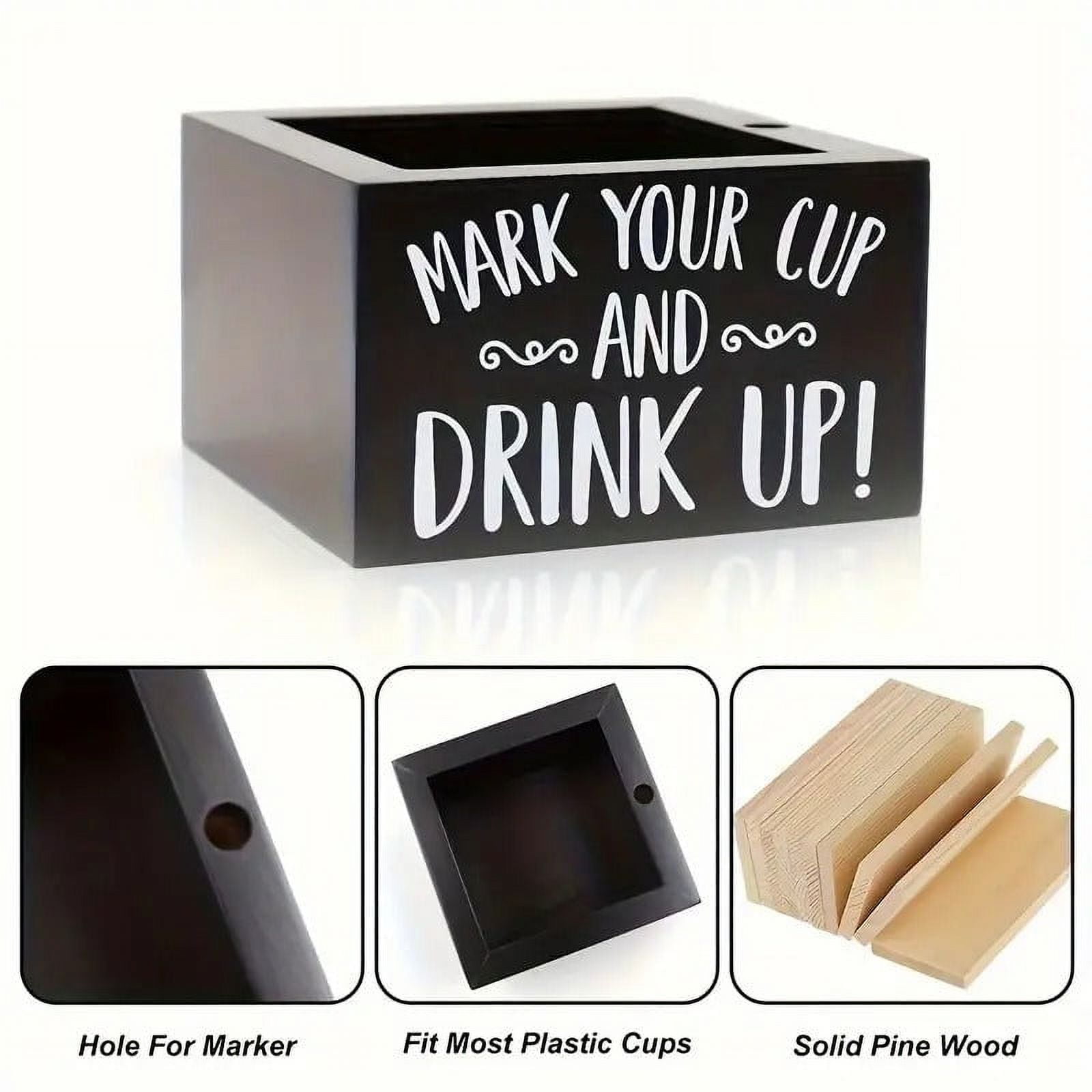 dfutuy Wood Disposable Cup Holder with Marker Slot, Mark Your Cup and ...