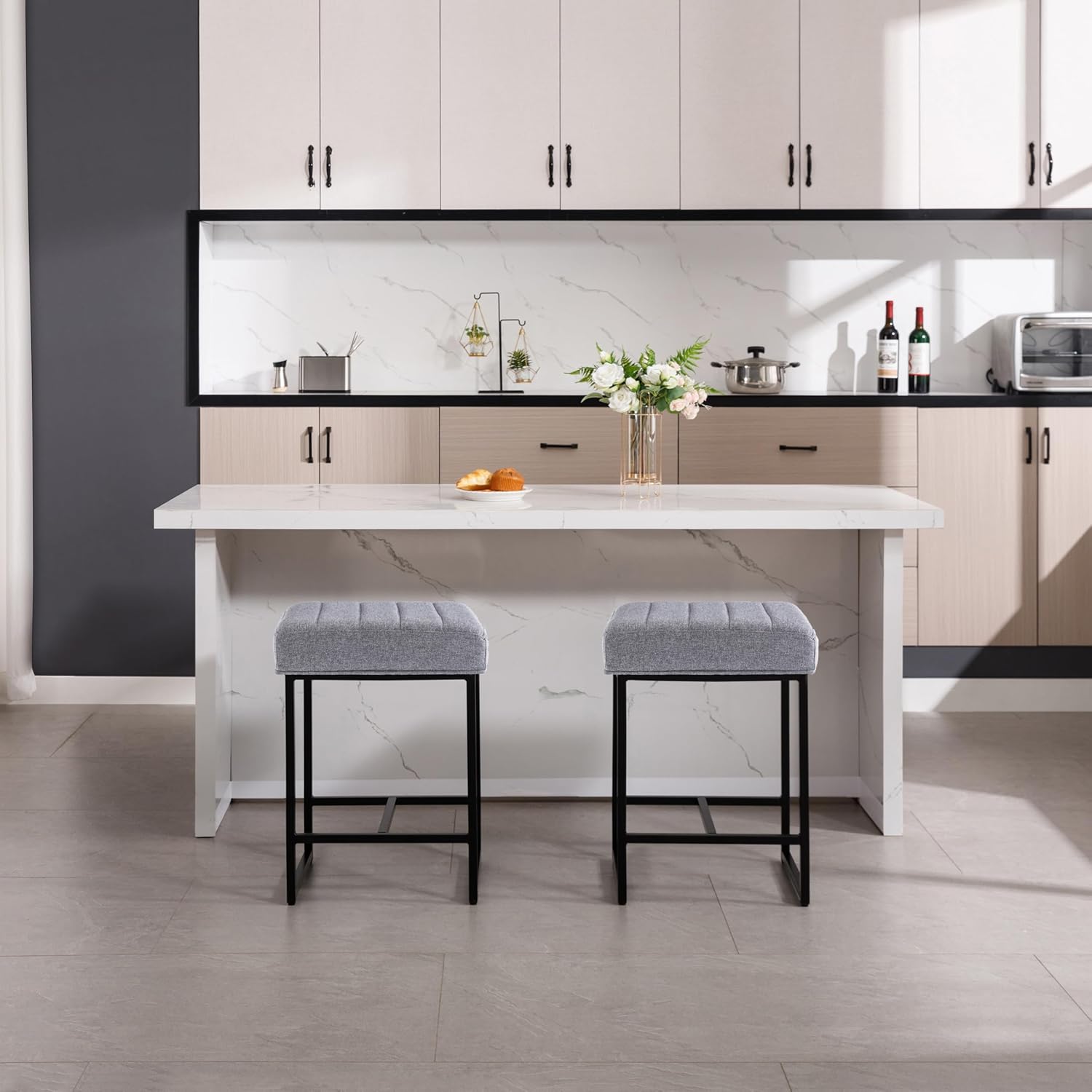 dgydbguuh Bar Stools Modern Upholstered Counter Height Metal Stools ...