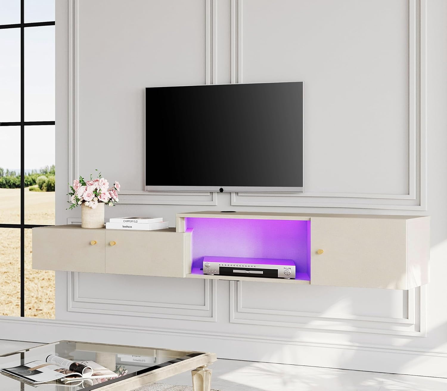 dgydbguuh Floating TV Stand with Charging Station 16 Colors Light Wall ...