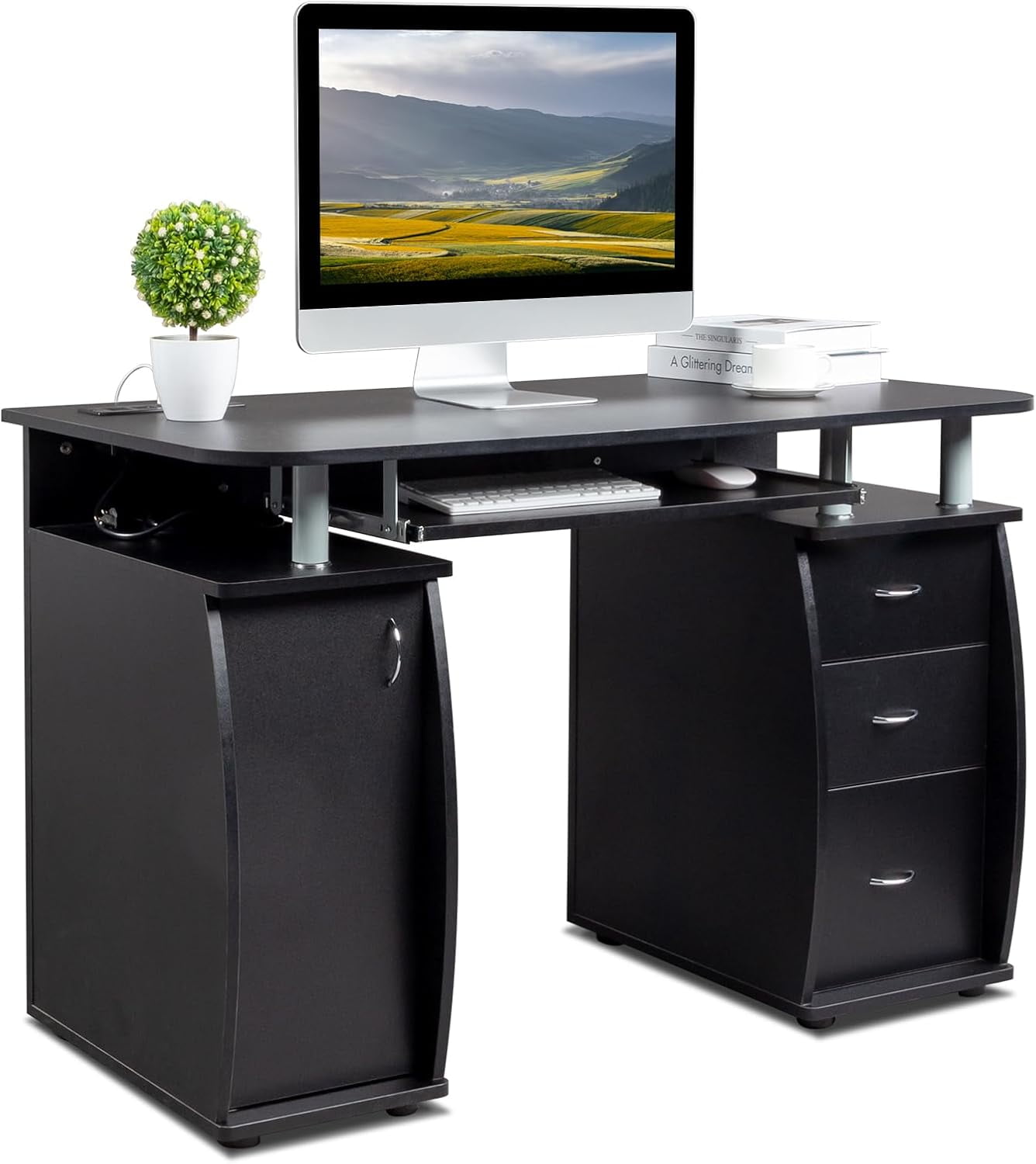 dgydbguuh Grey Computer Desk with Drawers ＆ Hutch Office Desks with ...