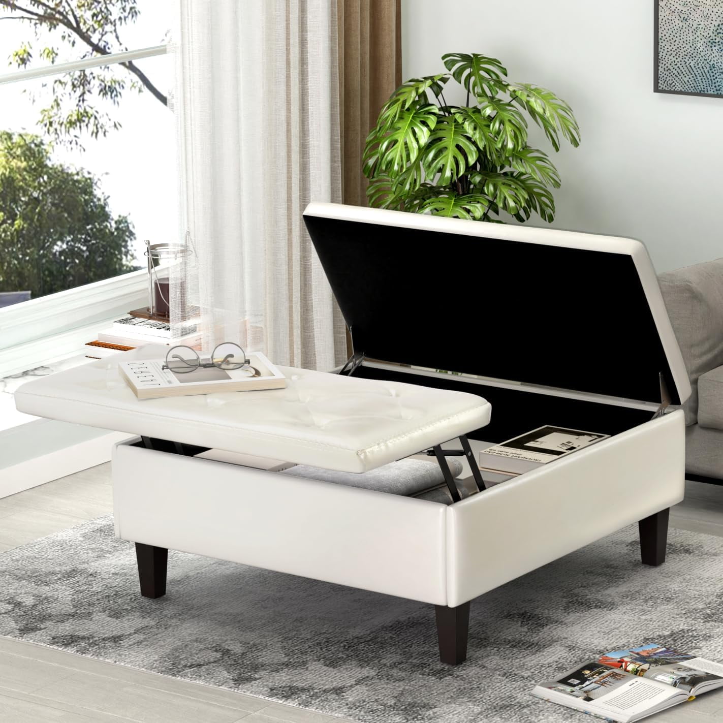 dgydbguuh Large Square Storage Ottoman with Lift Top Tufted Upholstered ...