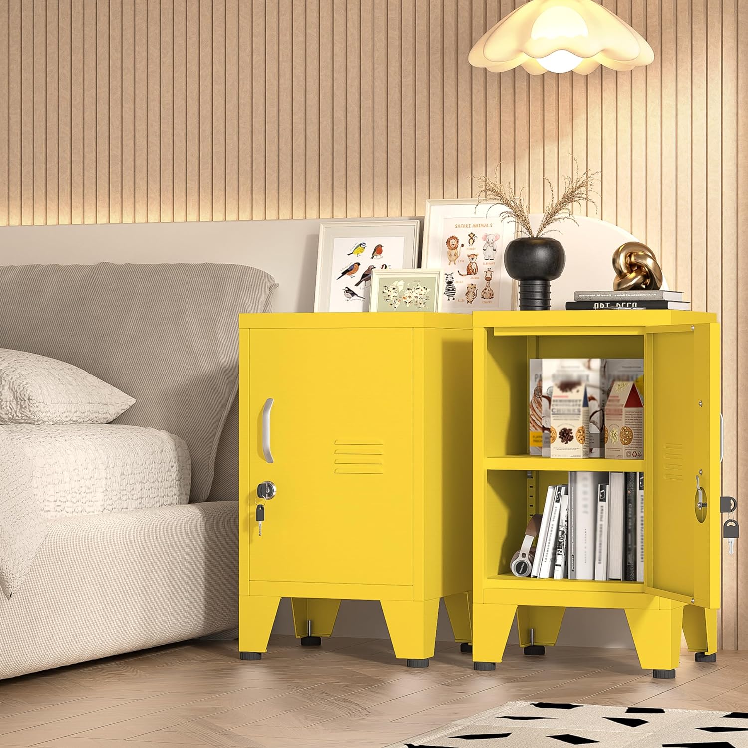 dgydbguuh Metal NightStand Storage Cabinets with Lock and Adjustable ...