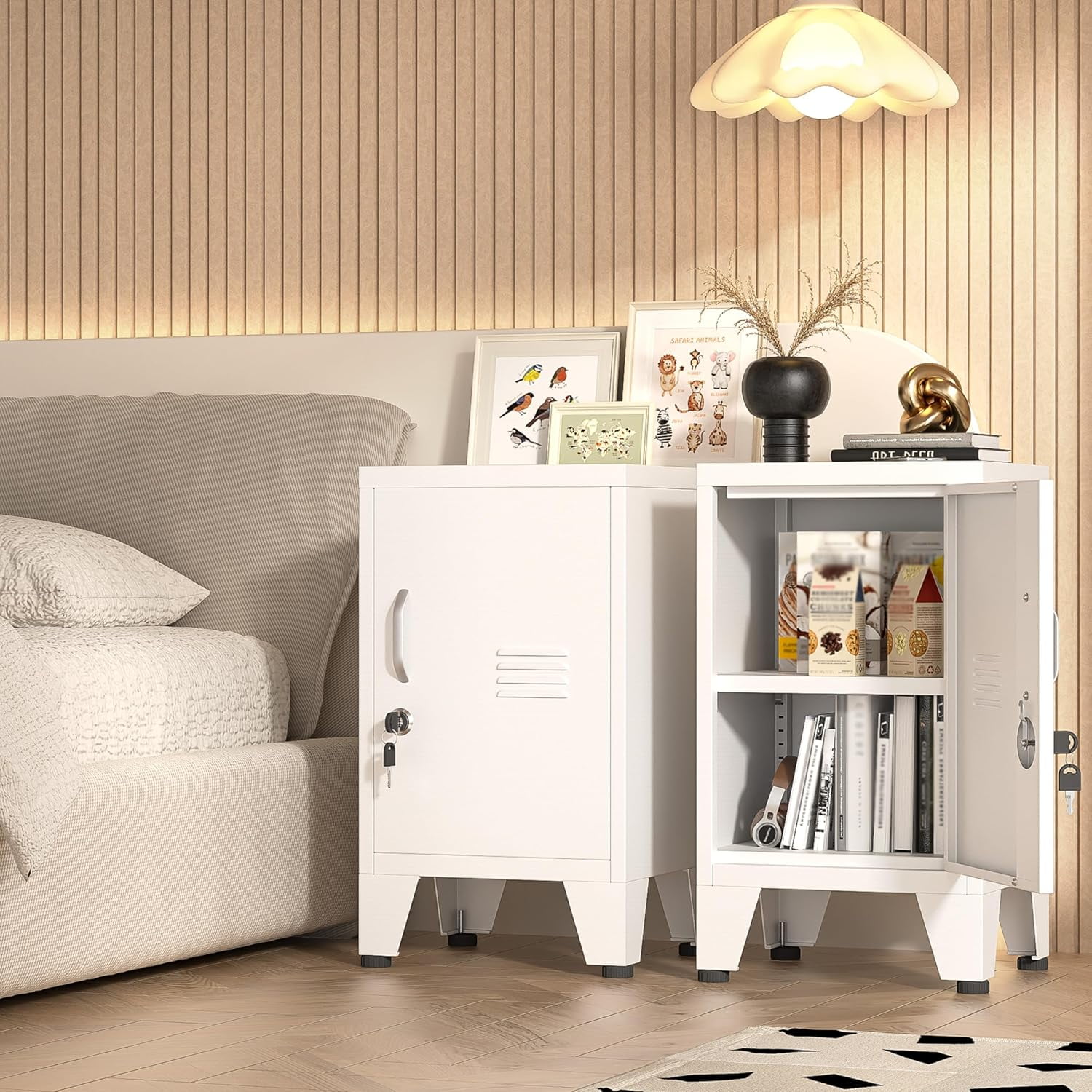dgydbguuh Metal NightStand Storage Cabinets with Lock and Adjustable ...