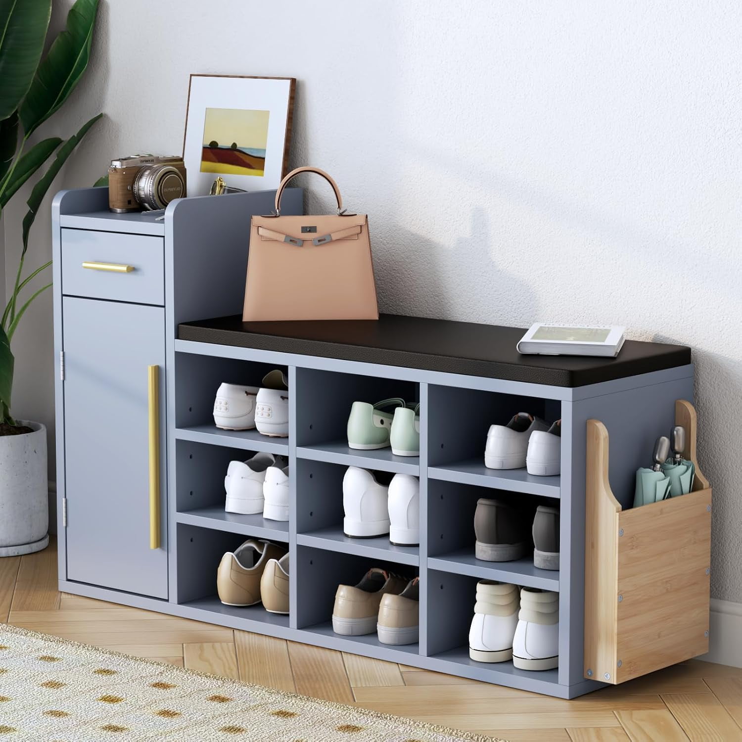 dgydbguuh Shoe Storage Bench 9 Cubbies Entryway Bench with Cushion ...