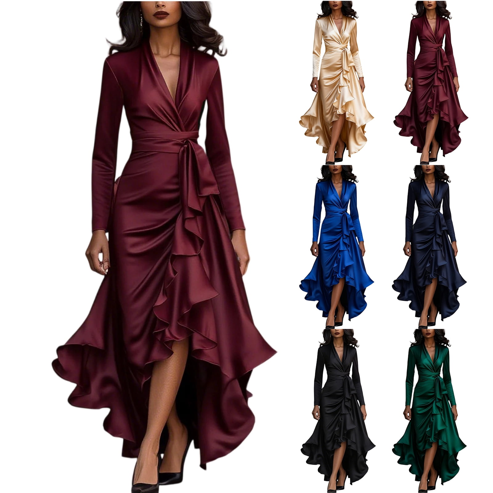 dgysar Asymmetric Ruffle Dress, Flattering Fit and Flare Silhouette ...