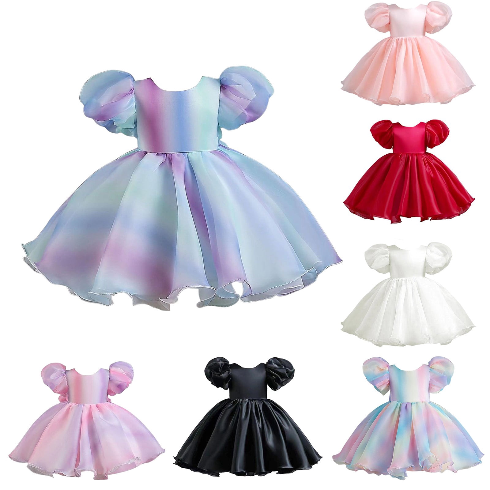 dgysar B-aby Girl Puff Sleeve Dress, Floral Print Party Gown for ...