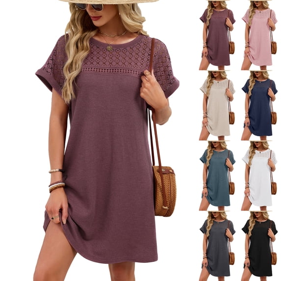 dgysar Bohemian Lace Dress, Flowy Smocked Dress with Eyelet or Crochet ...