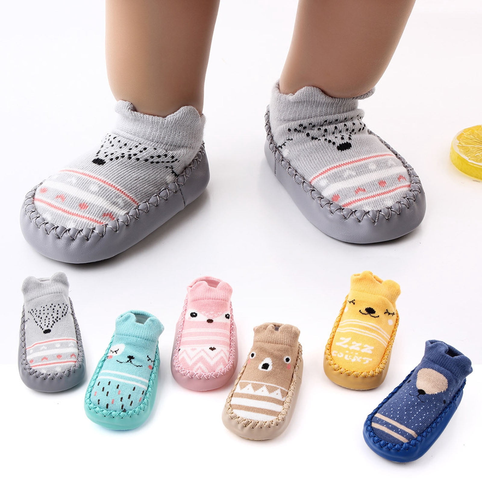 dgysar Girls Floor Sock Shoes 0-24M First Walkers Soft Sole Cartoon Non ...