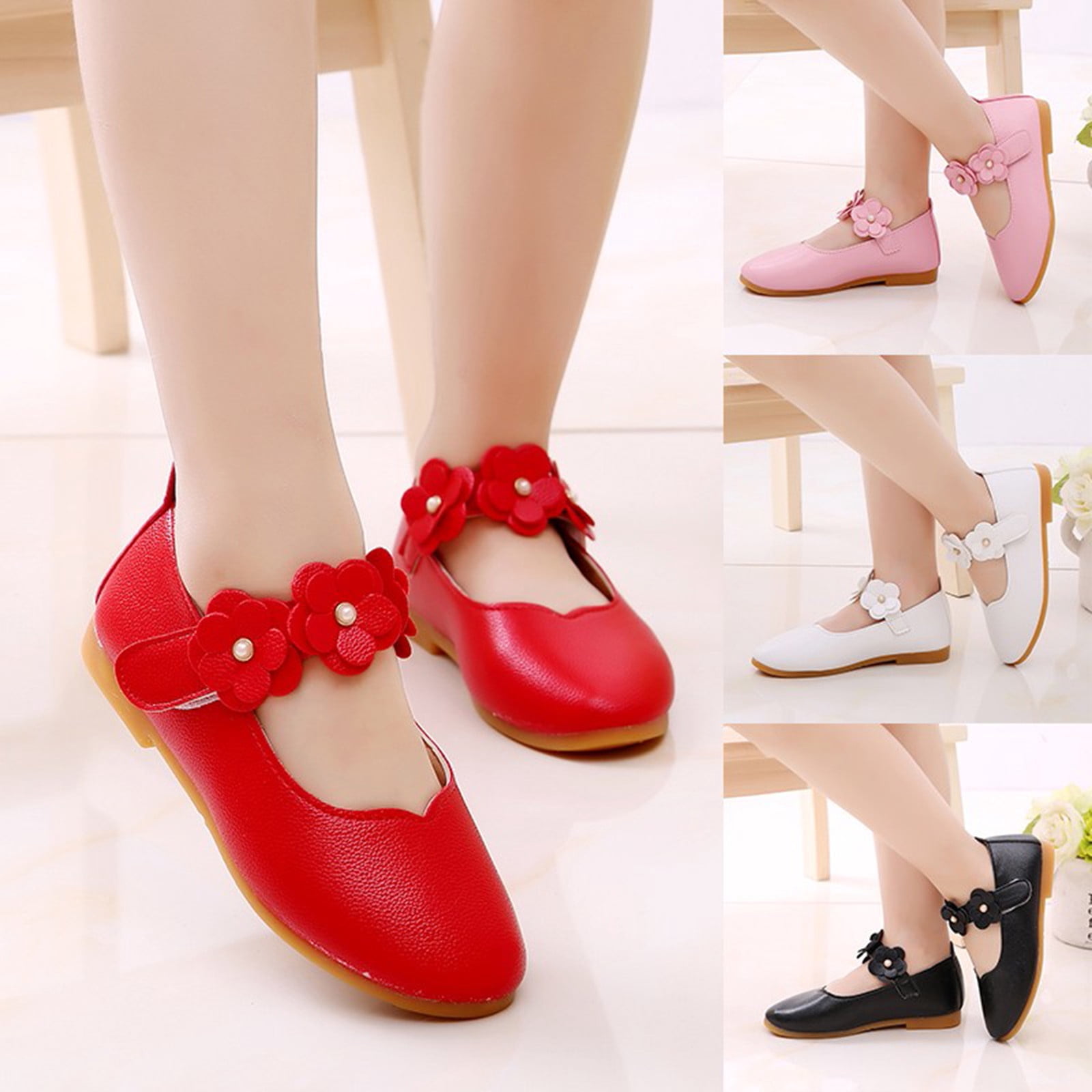 dgysar Girls Flower Loafers Hook Loop Princess Shoes Soft Sole Dance ...