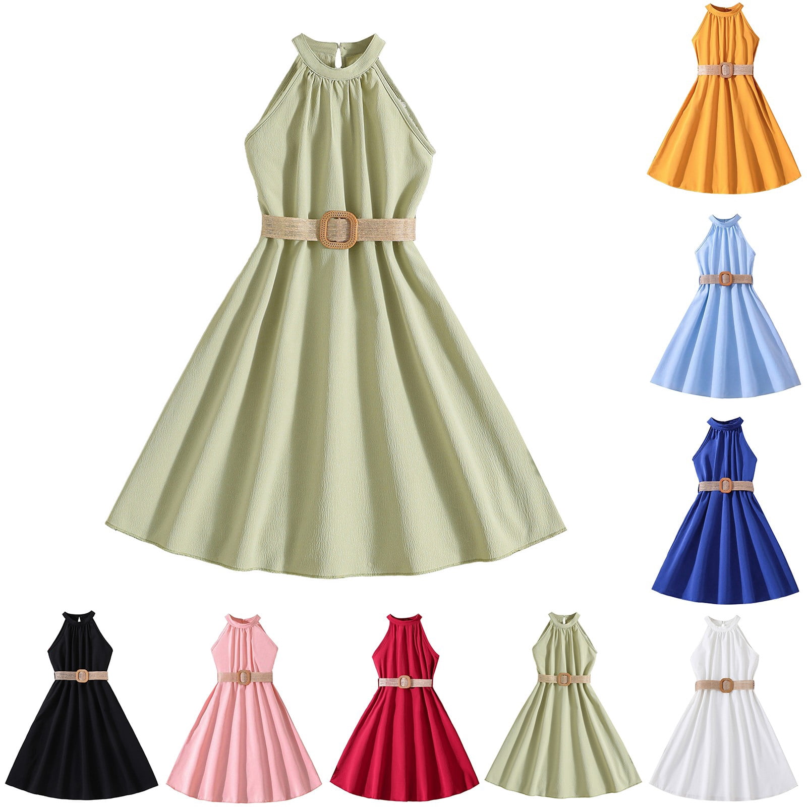 dgysar Girls Halter Neck Sundress, Princess Style Off-Shoulder Design ...