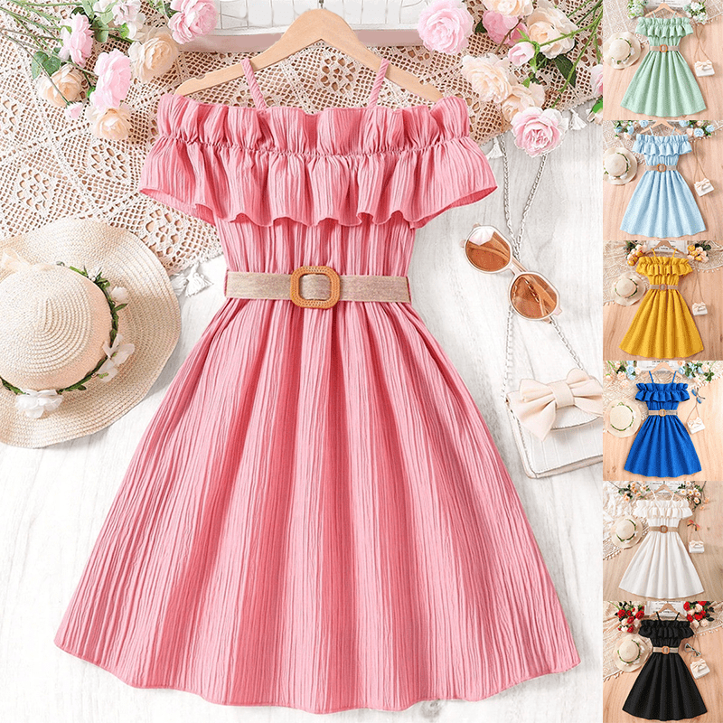 dgysar Girls Off-Shoulder Dress, Ruffled Hem & Tiered Skirt, Chic Party ...
