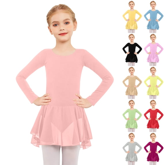 dgysar Girls One-Piece Dance Dress, Mesh Sleeves & Flowy Skirt, Perfect ...