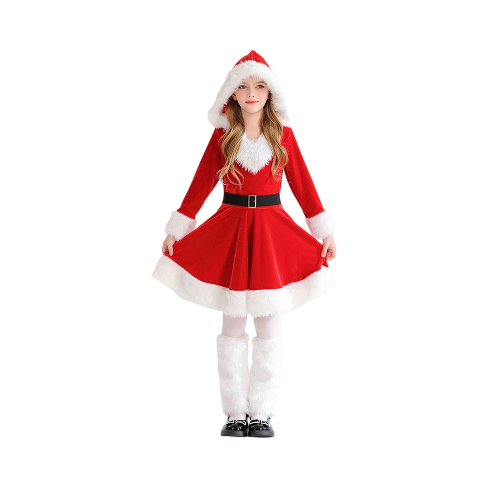 dgysar Girls Red Christmas Santa Dress, Long Sleeve Velvet Party Gown ...