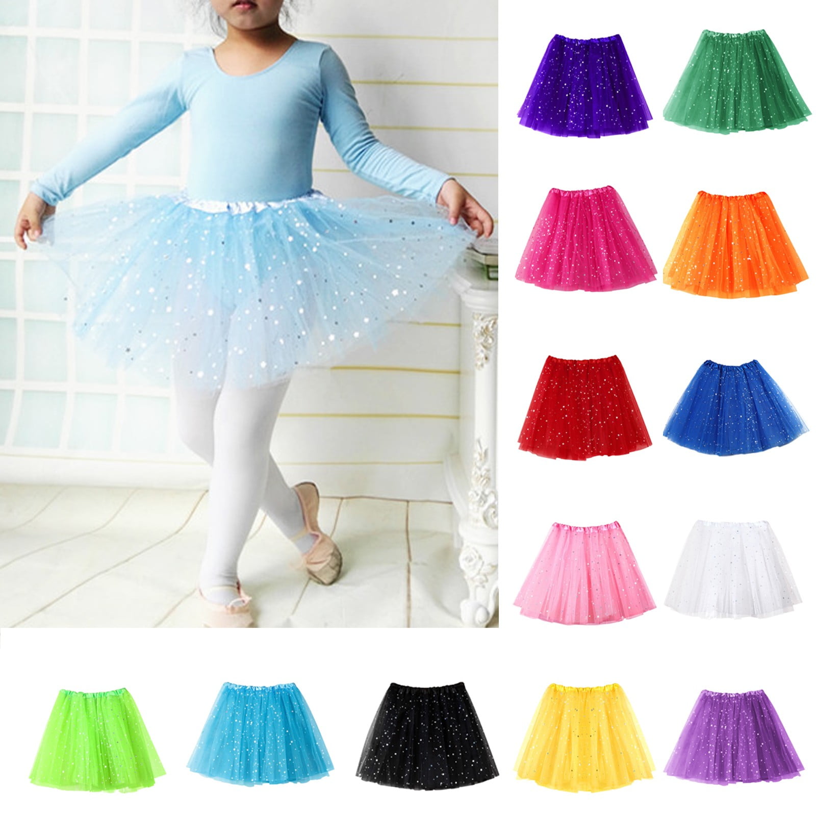 dgysar Girls Sequin Tutu Skirt, Star Print Tulle Layered Skirt, Dress ...