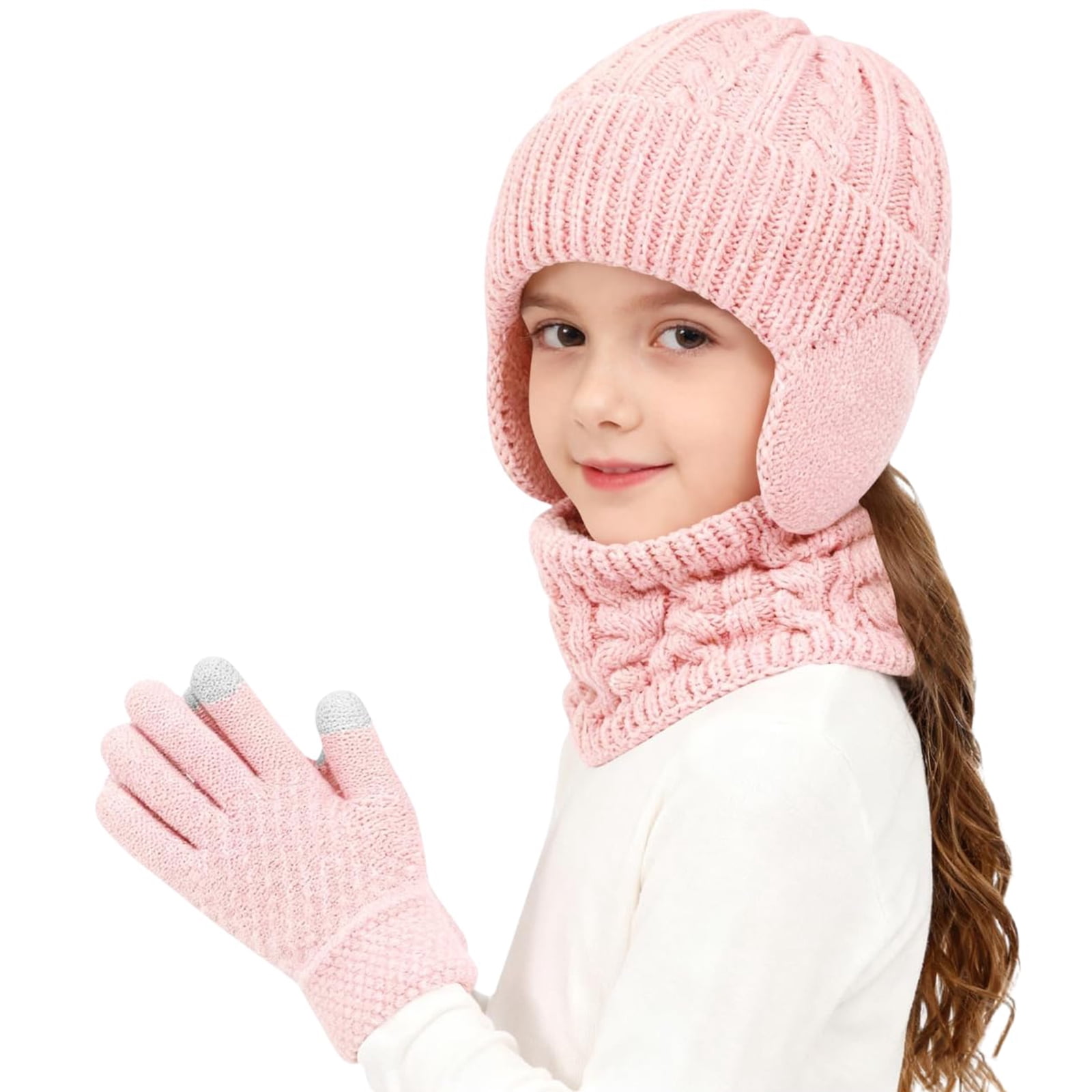 dgysar Girls Winter Hat Scarf Gloves Set, 3-Piece Warm Knit Accessories ...