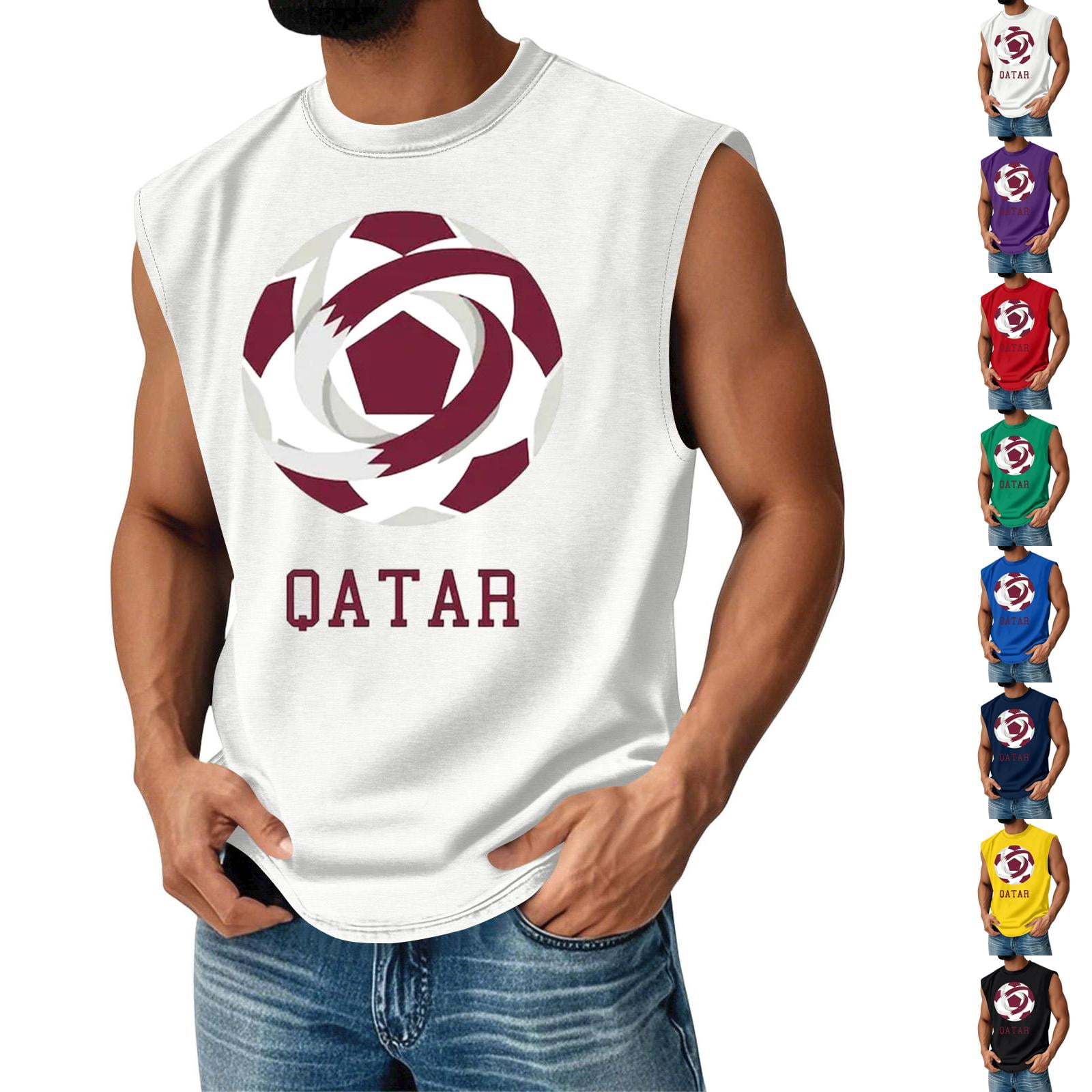 dgysar Men's Qatar Football Printed Vest Sleeveless Soccer Fan Tank Top ...