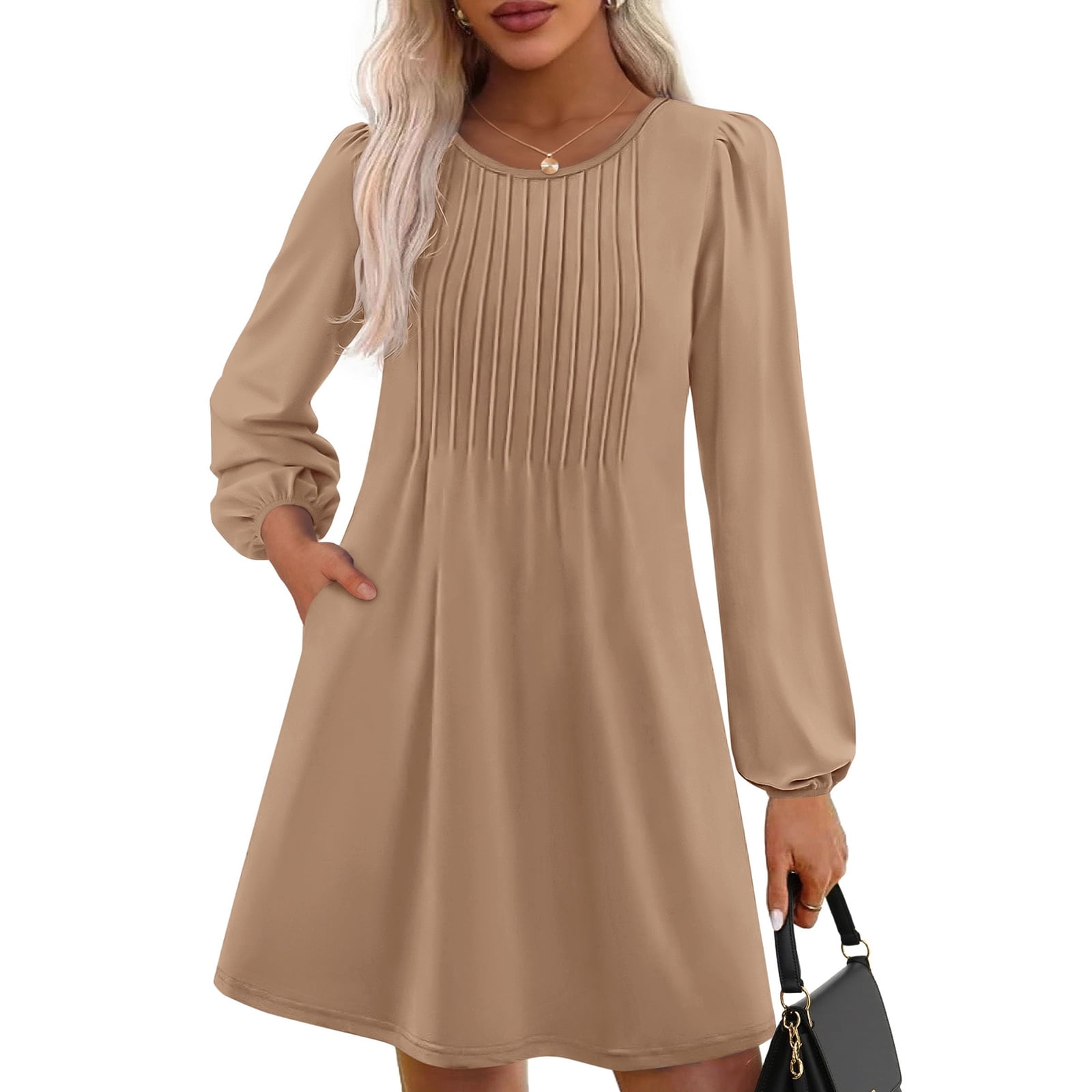 dgysar Minimalist Midi Dress, Clean Line Long Sleeve Dress in Neutral ...
