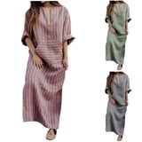 dgysar Oversized V-Neck Maxi Dress, Linen Blend with Convenient Pockets ...