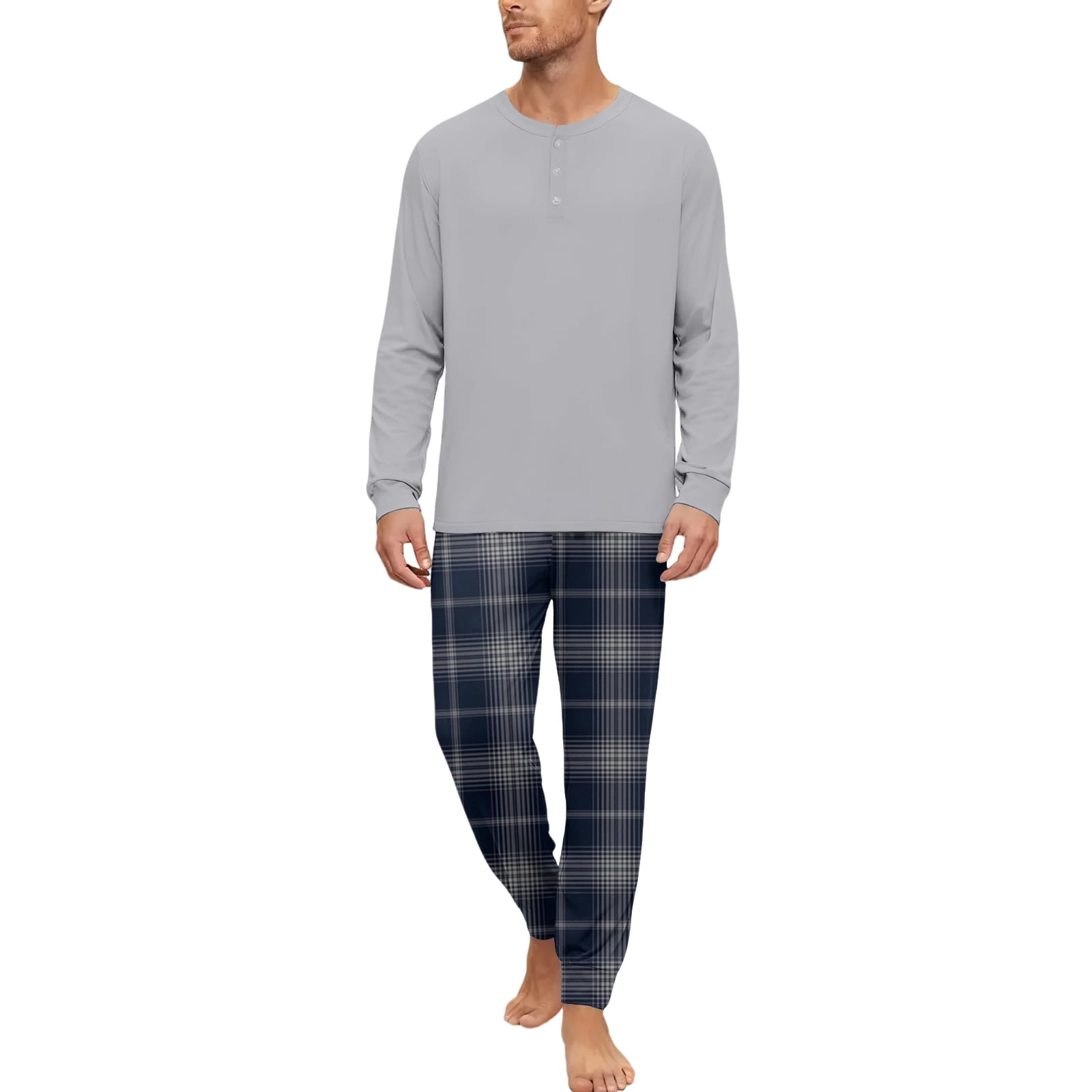 dgysar Pjs Men's Pajama Sets Long Sleeve Top Checkered Pants Cozy ...