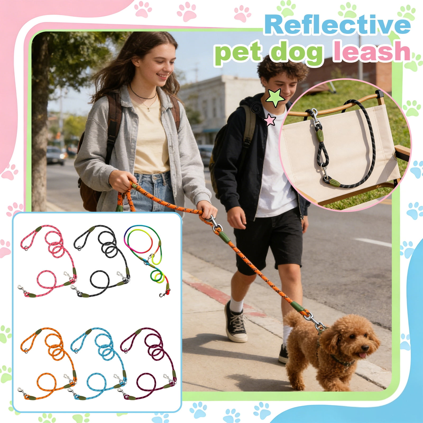 dgysar Reflective Nylon Dog Leash Crossbody Hands-Free Training Rope ...