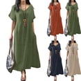 dgysar Relaxed Fit Linen Dress, Easy A-Line Dress with Pockets, Natural ...