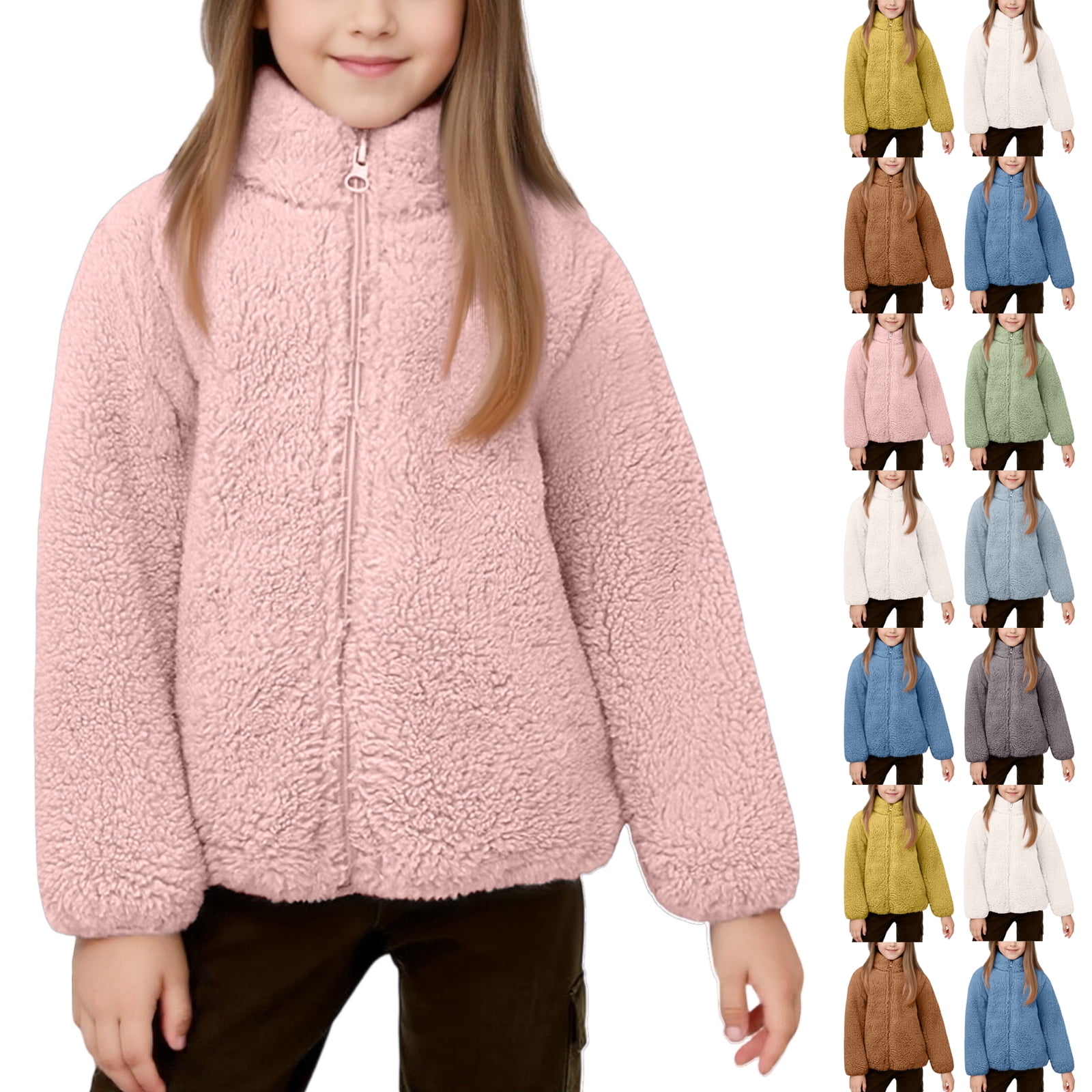dgysar Snug Jacket, Girls' Coral Fleece Jacket, Plush Soft Zip-Up ...