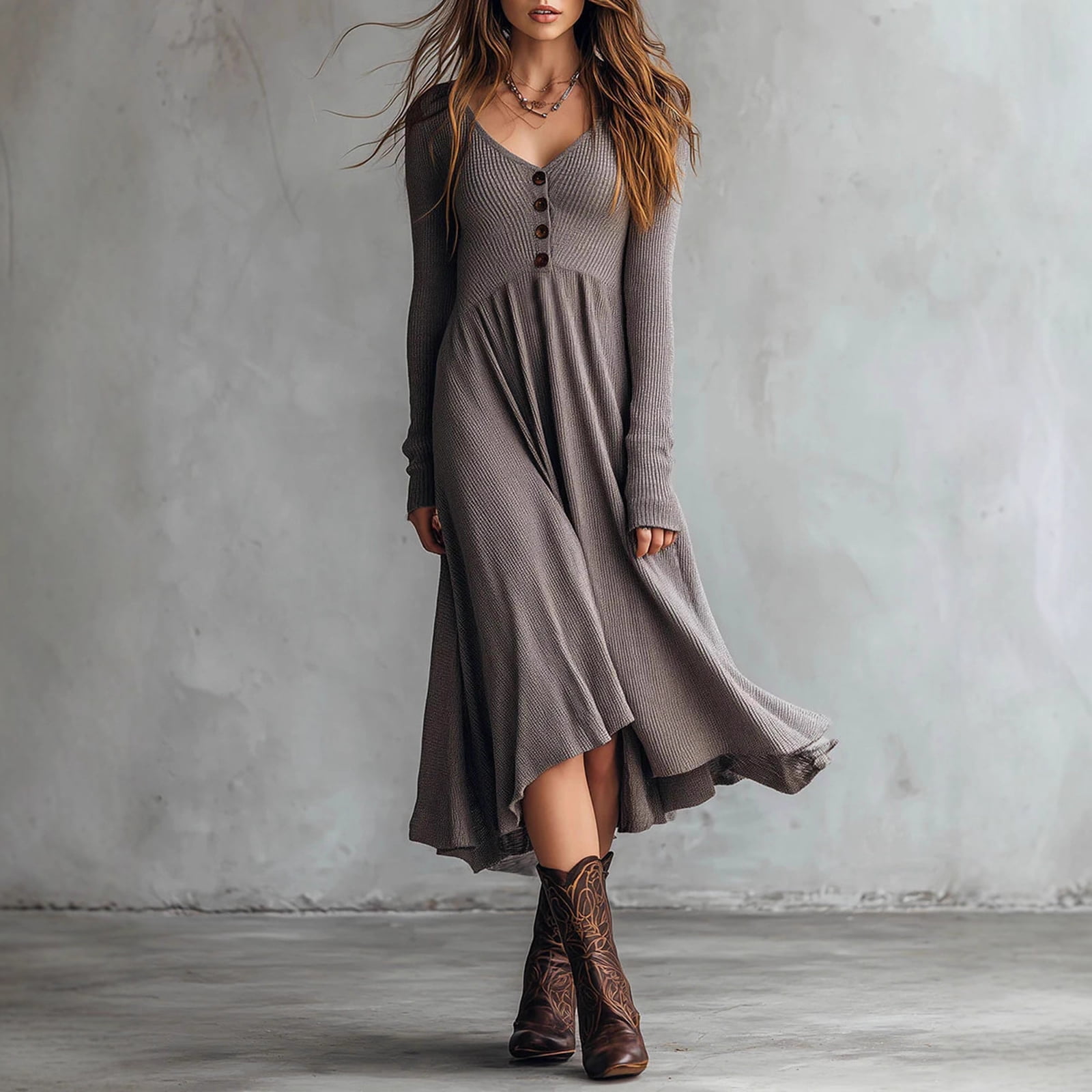 dgysar Solid Long Sleeve Shift Dress, Minimalist Design with Side ...