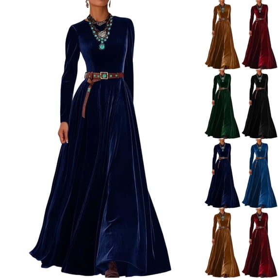 dgysar Velvet Evening Dress, Dramatic Long Sleeves & Full Length ...
