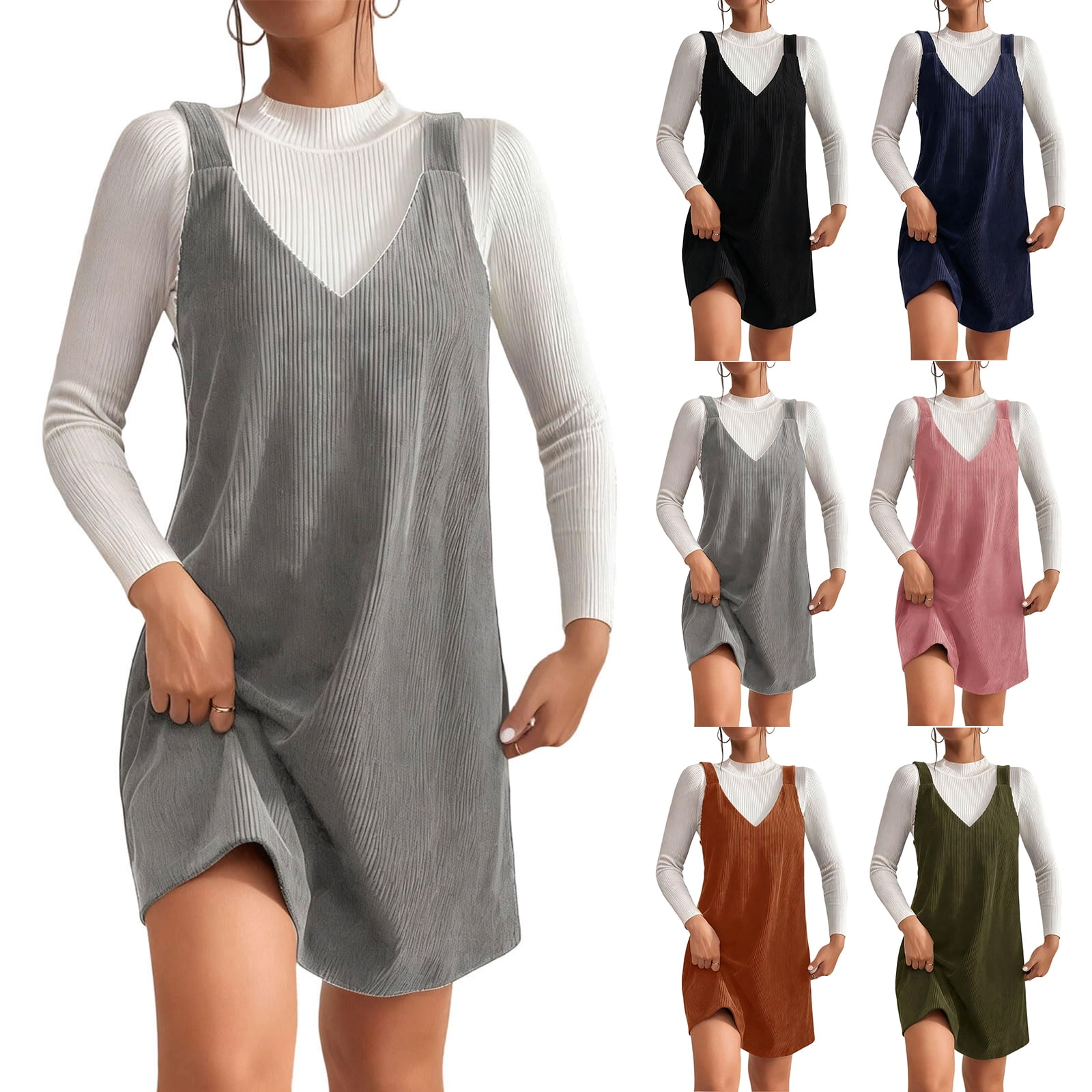 dgysar Women‘s A-Line Jumper, Soft Corduroy Bib Dress, Cute Over Turtle ...