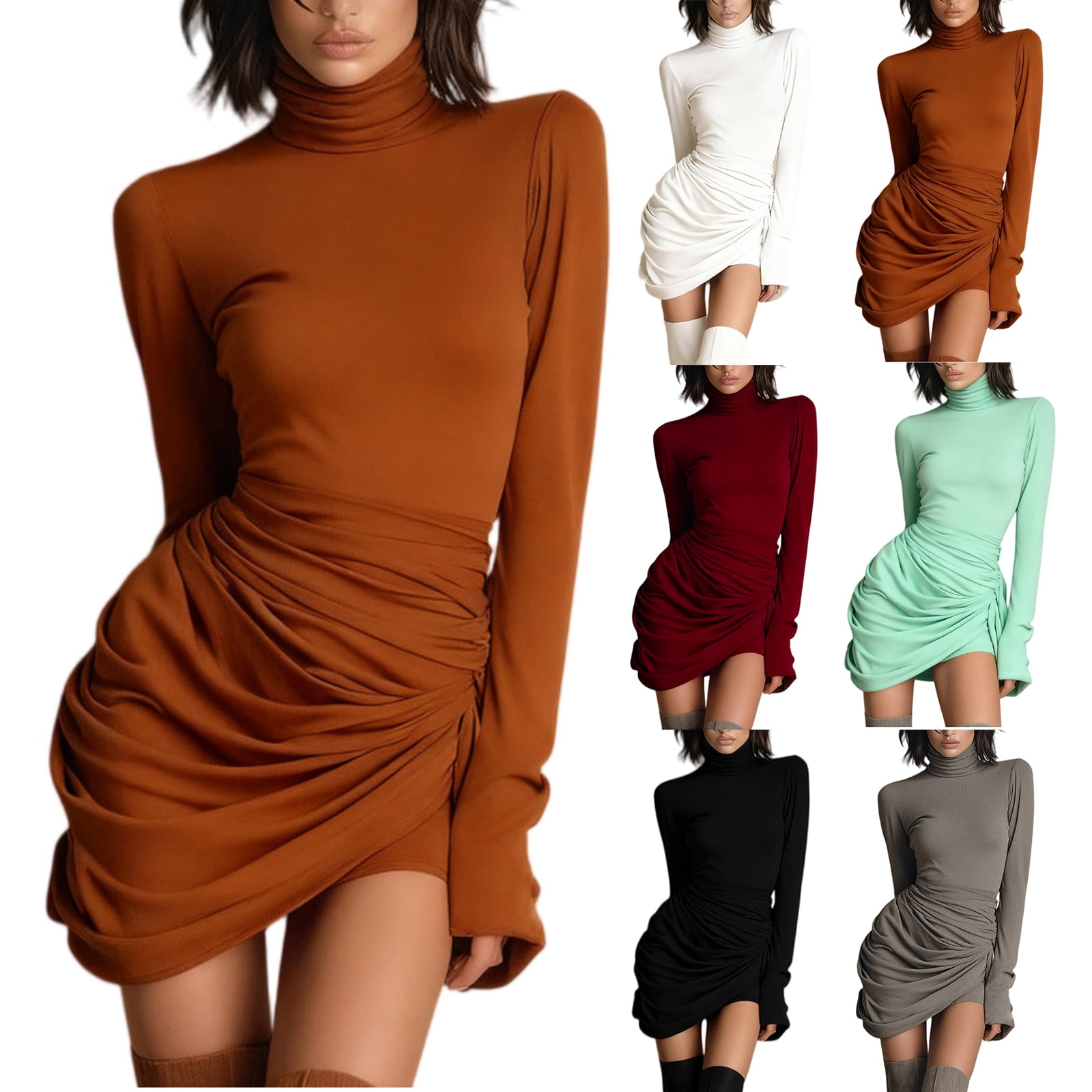 dgysar Women's High Neck Bodycon Mini Dress - Fitted Short Dress with ...