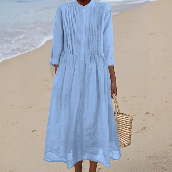 dgysar Women's Long Sleeve Shirt Dress - Button Down Beach Cover Up ...