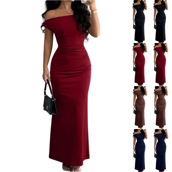 dgysar Women's Party Dress - Off Shoulder Bodycon Gown in Solid Color ...