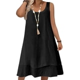 dgysar Women‘s Sleeveless Shift Dress, Round Neck in Breathable Linen ...