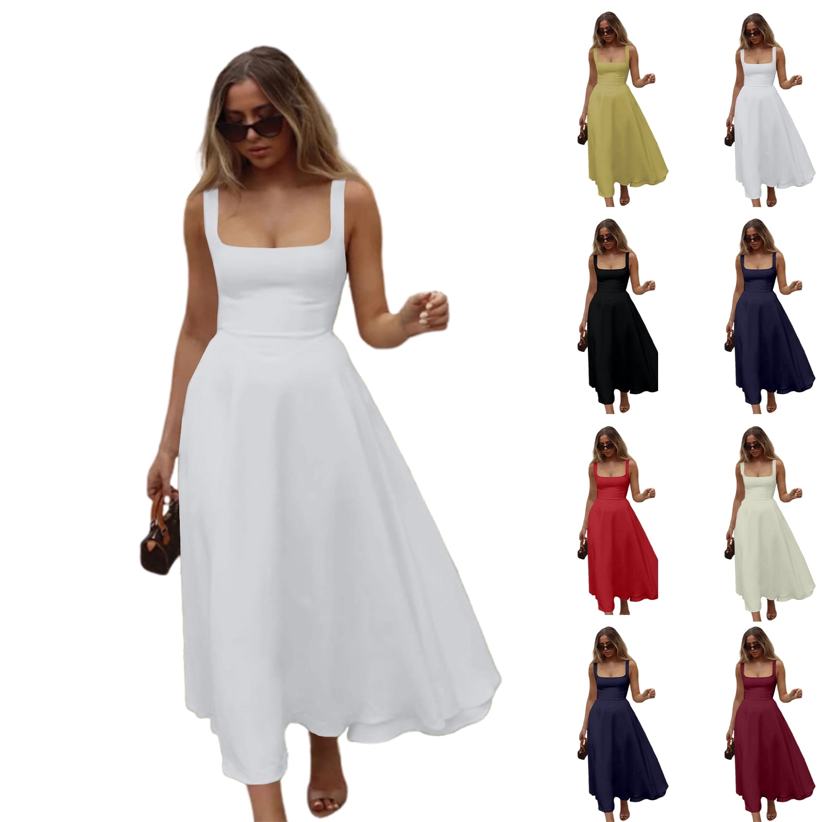 dgysar Women's Square Neck Sundress - Sleeveless Summer Dress with ...