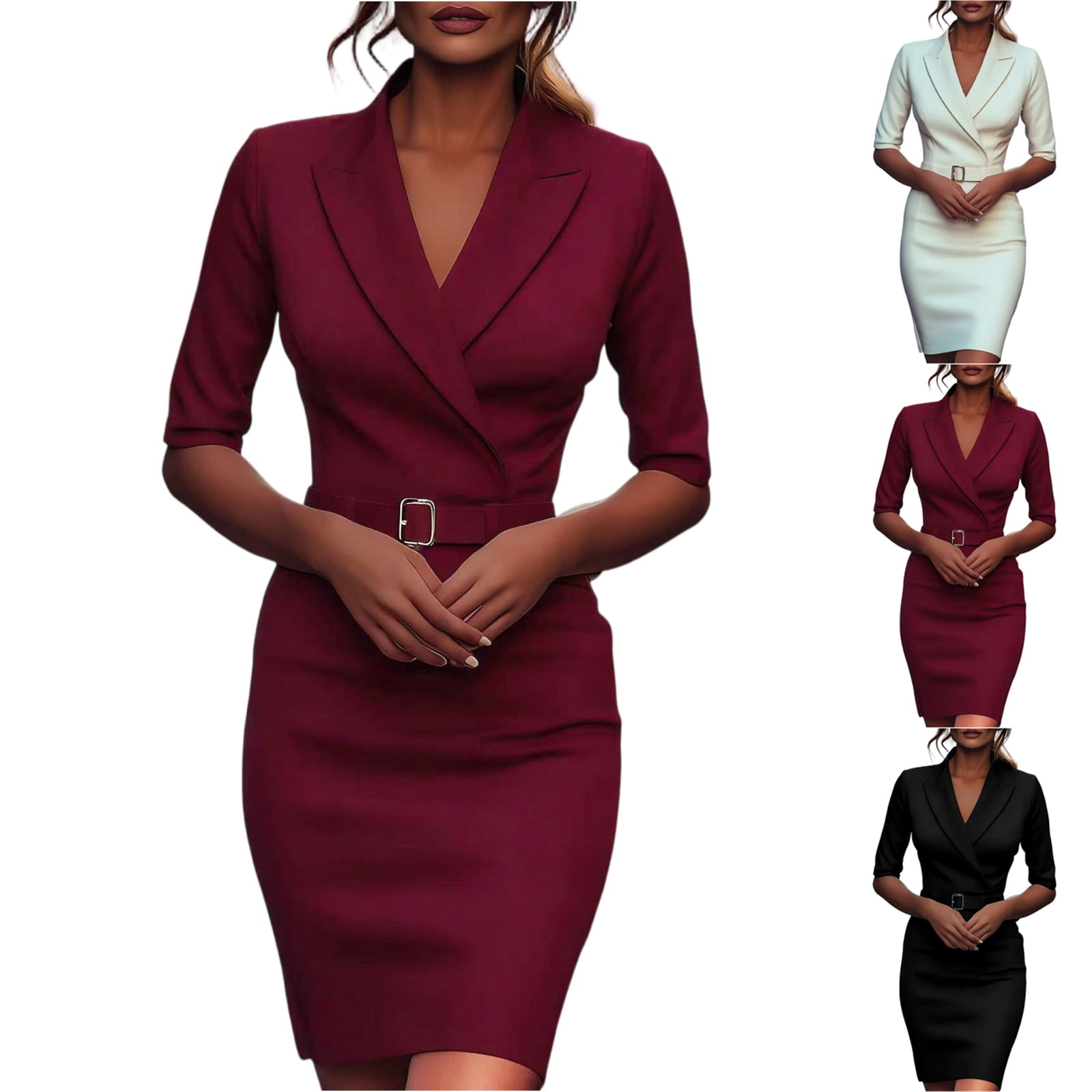 dgysar Women's Wrap Dress Solid Color - Flattering Tie-Waist Dress that ...
