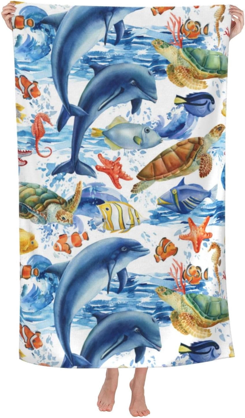 dhakalrlde Beach Towel Funny Dolphin Theme Pattern Sand-Free Microfiber ...
