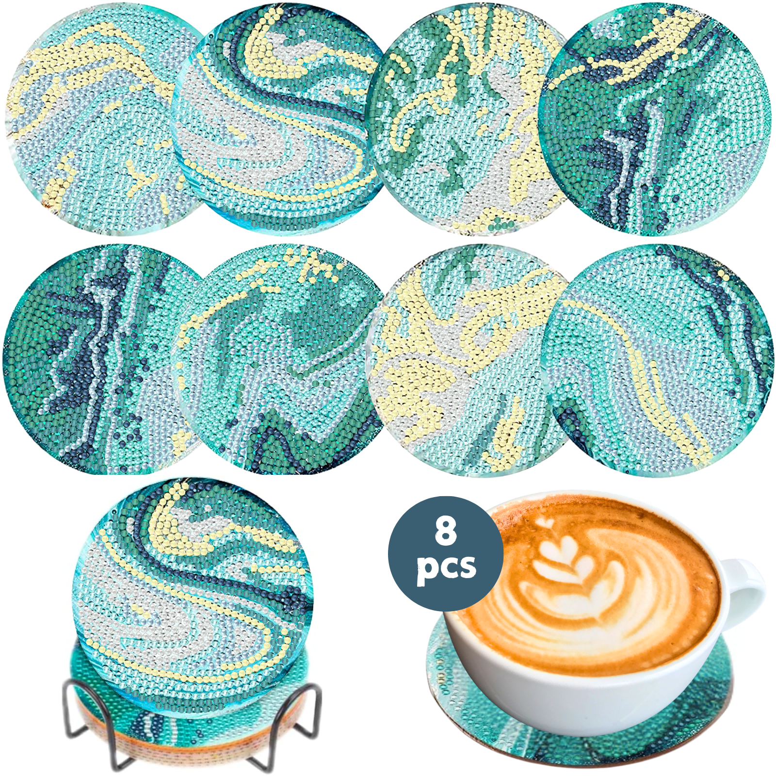 Cayton® 8pcs Mable Diamond Art Painting Coasters Kit,High-End Diamond ...