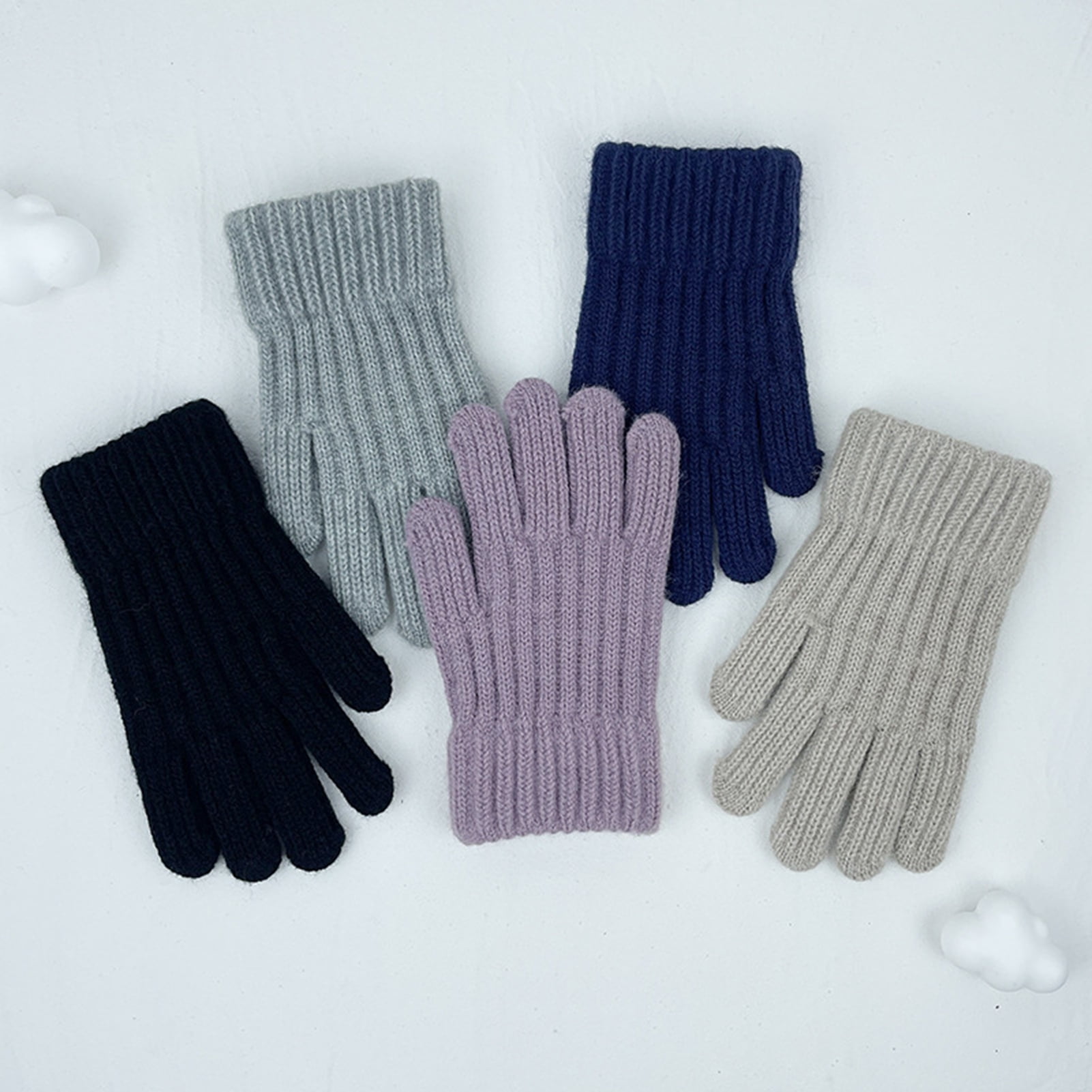 dianhelloya 1 Pair Children Gloves Unisex Knitted Warm Five Fingers ...