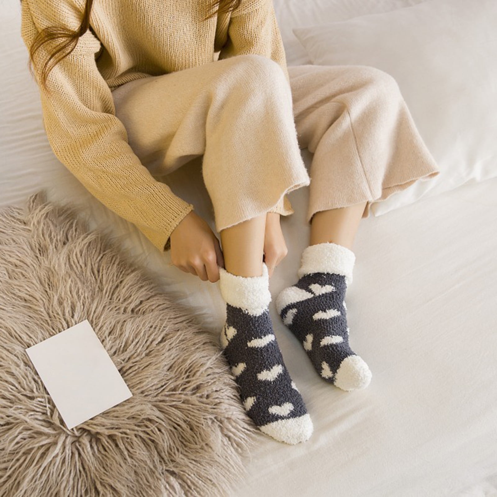 dianhelloya 1 Pair Women Socks Fuzzy Fluffy Thickened Stretchy Super ...