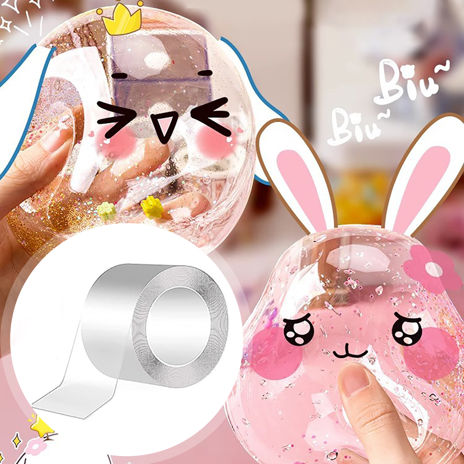 dianhelloya 1 Set 300CM Nano Tape Bubble Toy with Straw Charm Sticker ...