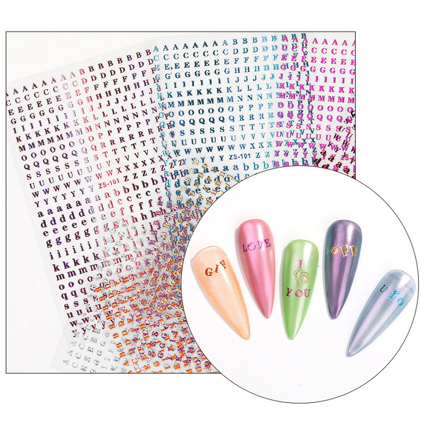 dianhelloya 1 Sheet Nail Art Stickers 3D 26 English Alphabet Nail DIY ...