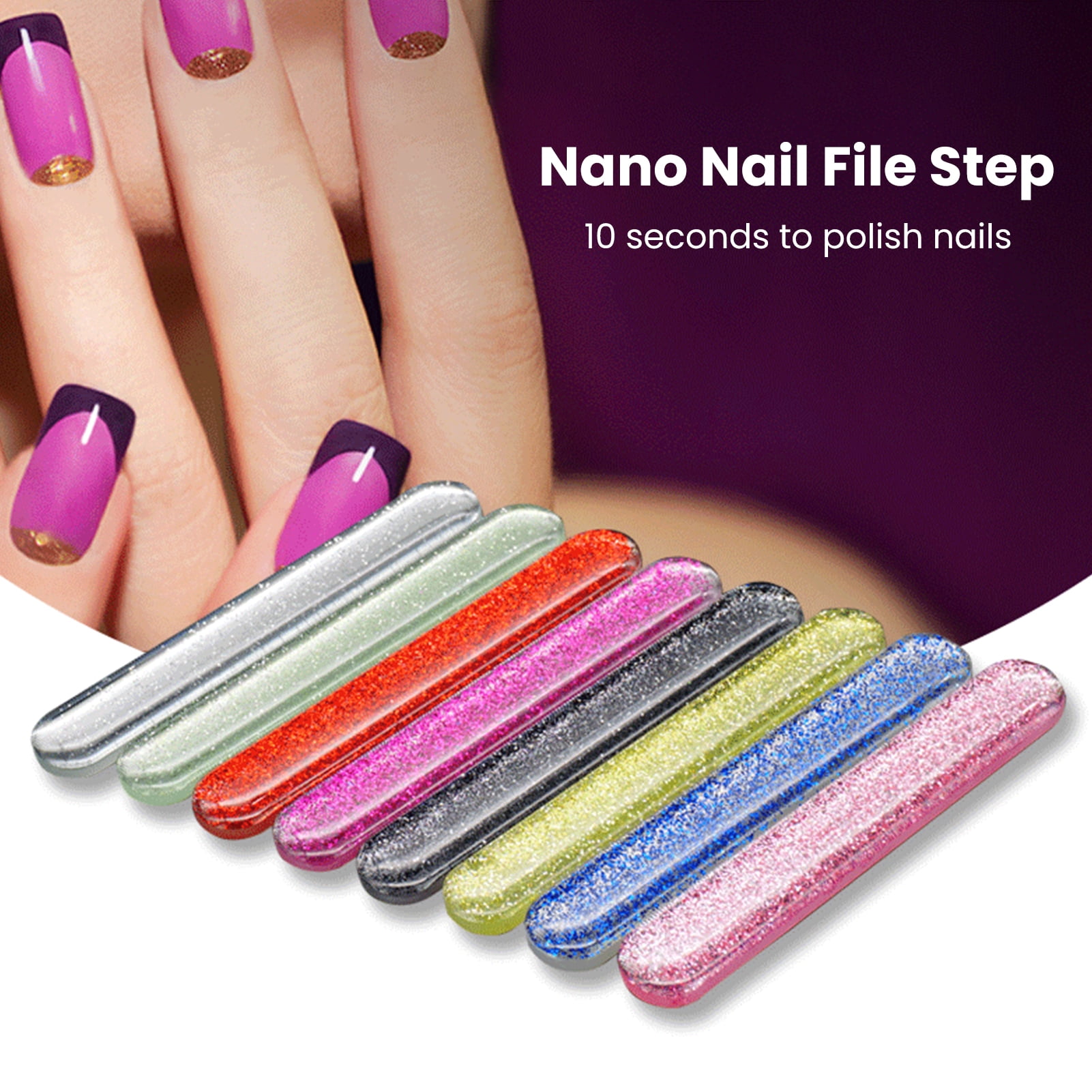 dianhelloya 10-Piece Polishing File Colorful Glitter Nano Glass Nail ...