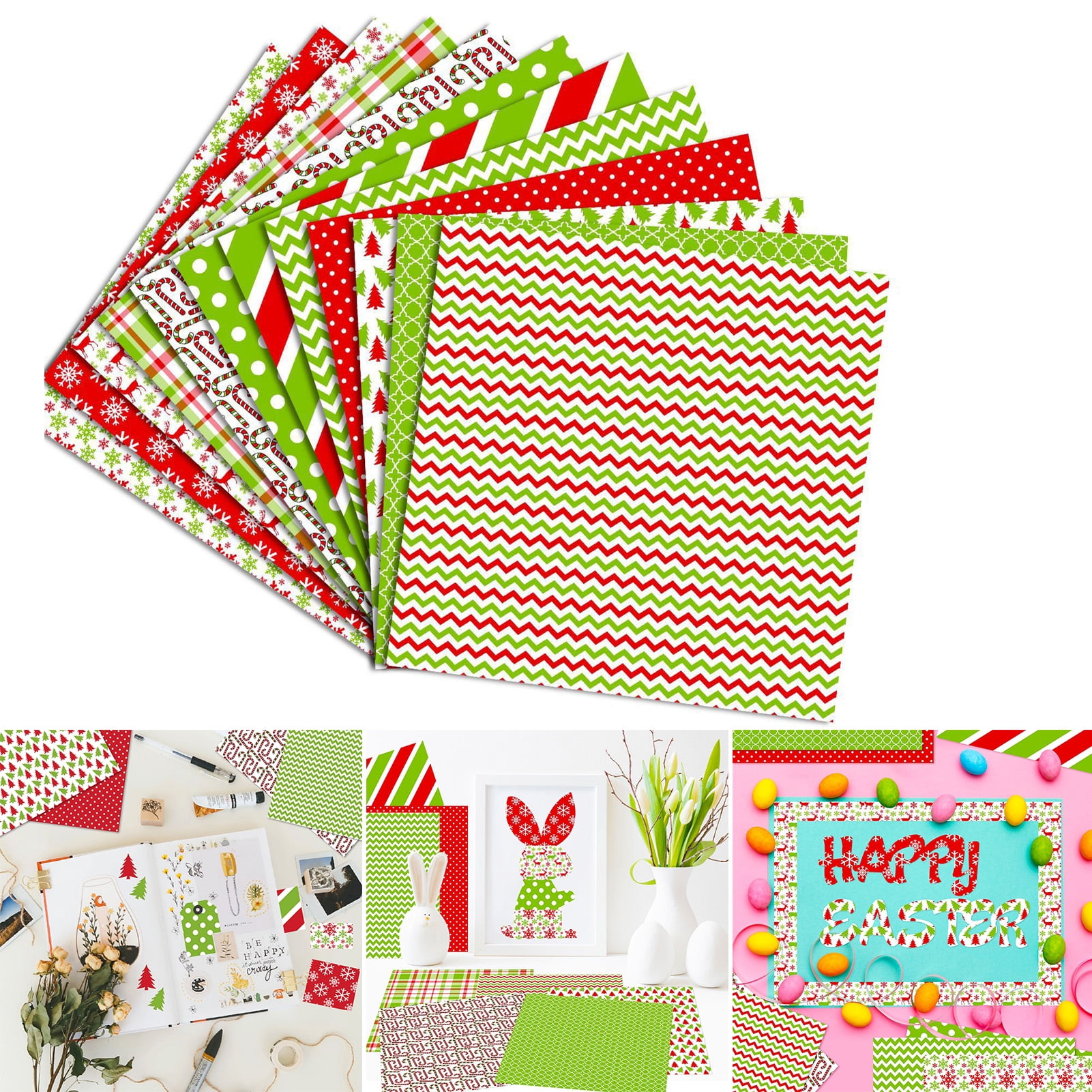 dianhelloya 12Pcs Floral Christmas Scrapbooking Paper Pack Xmas Style ...