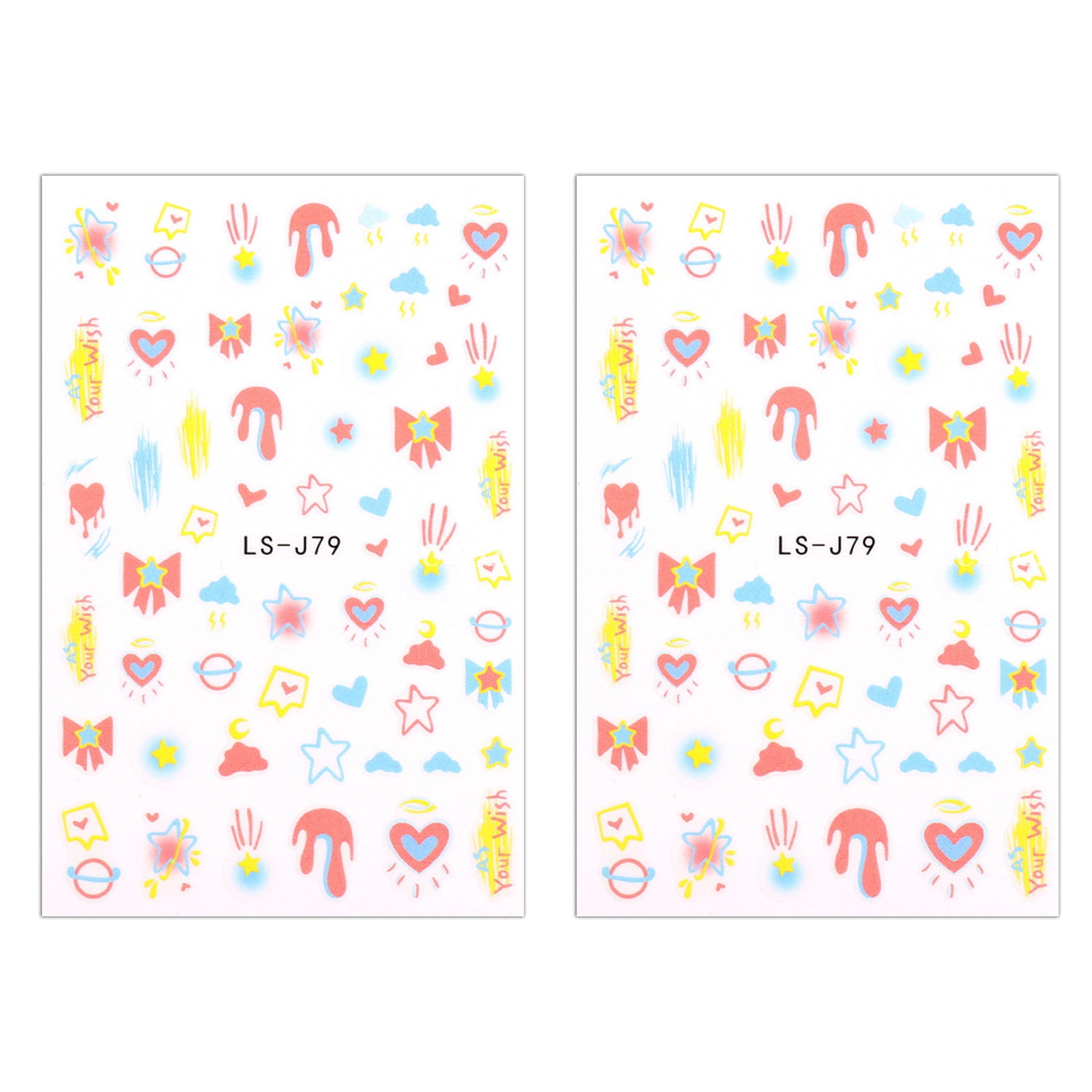 dianhelloya 2 Sheets Cute Love Heart Nail Art Stickers Sweet Style ...