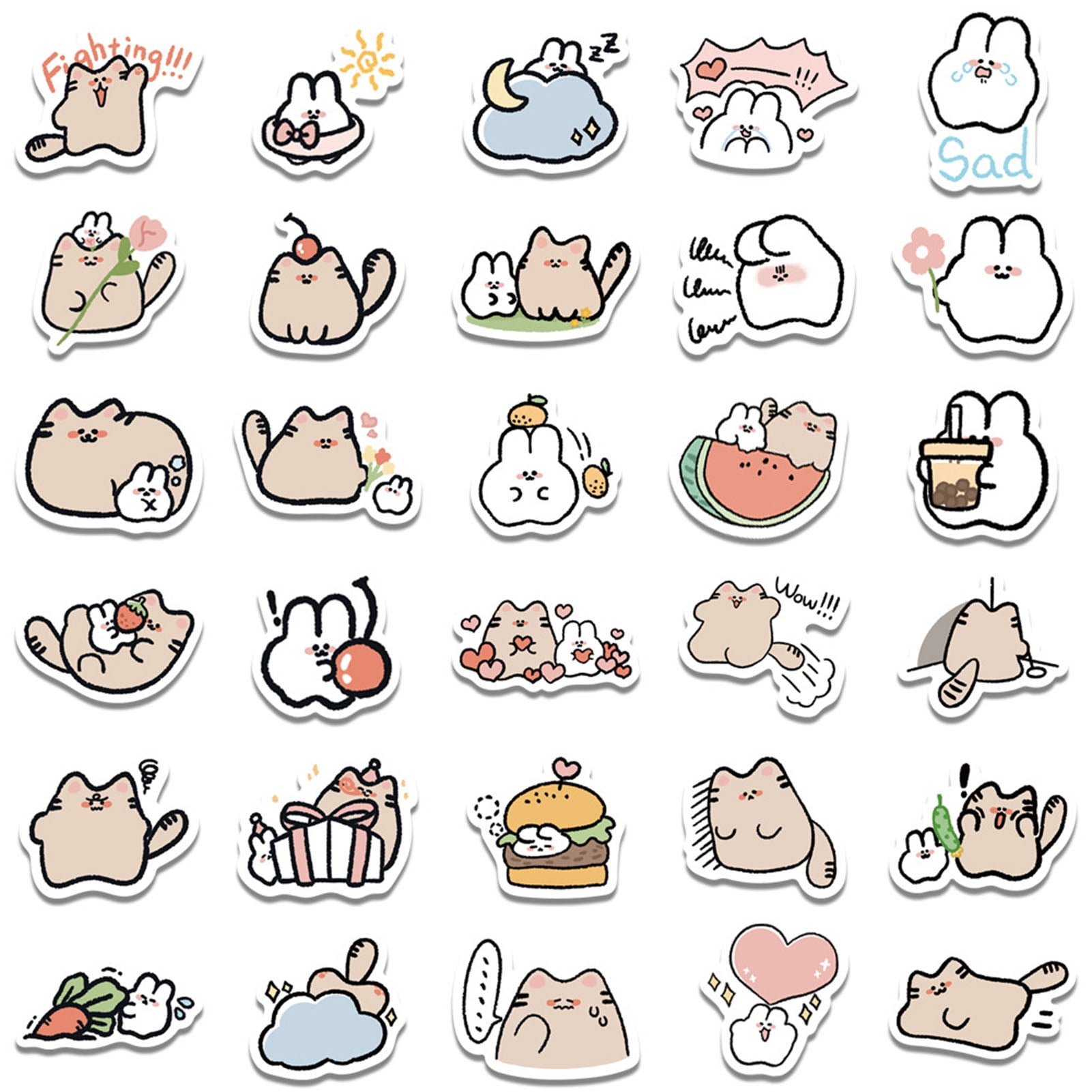 dianhelloya 60Pcs Cartoon Stickers Waterproof PVC Adhesive Cute Kitten ...